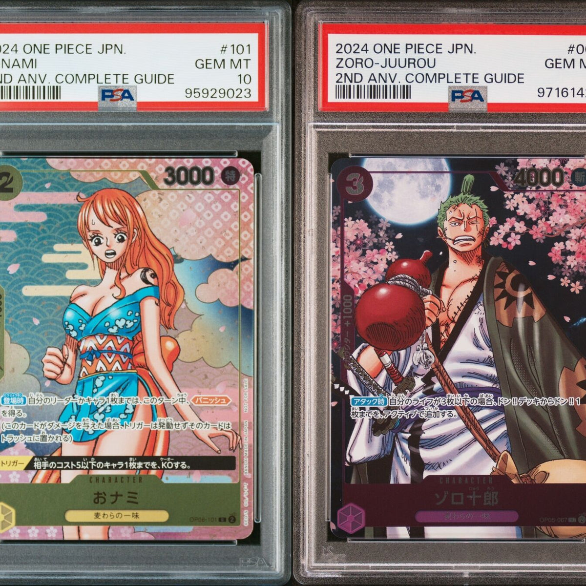 SET 2 PSA 10 GEM MINT JAPANESE ONE PIECE O-NAMI ZORO-JUUROU OP06-101 O ...