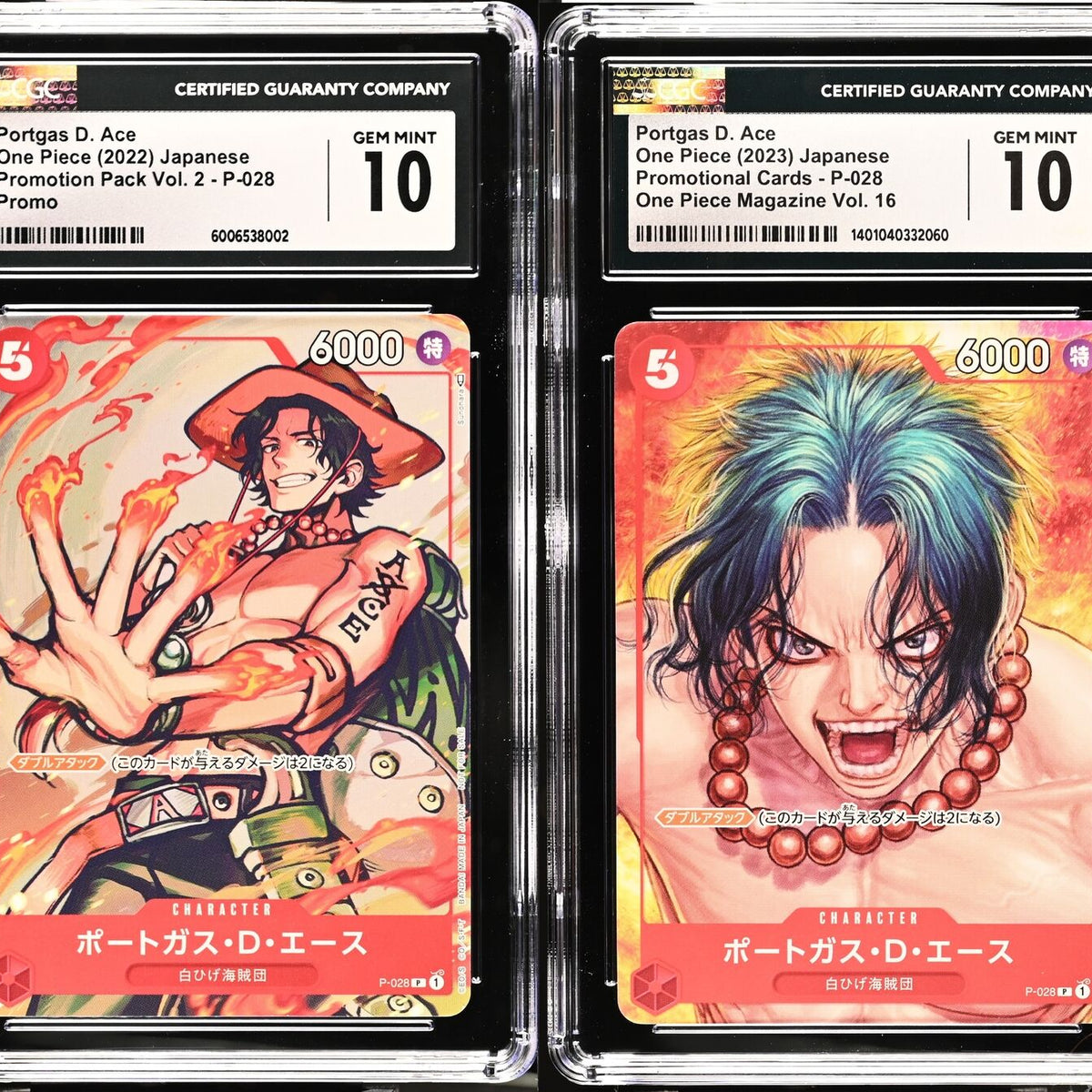 SET 2 CGC 10 GEM MINT JAPANESE ONE PIECE Portgas D. Ace P-028 PROMOTIO ...